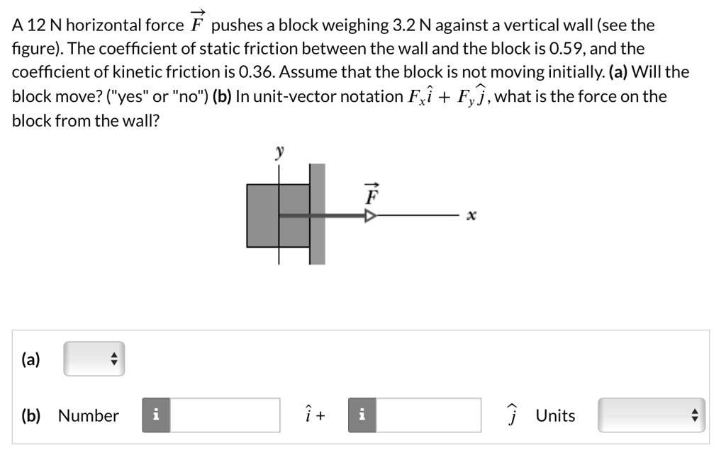 SOLVED: A 12N horizontal force vec(F) pushes a block weighing 3.2N ... SOLVED: A 12N horizontal force vec(F) pushes a block weighing 3.2N ...