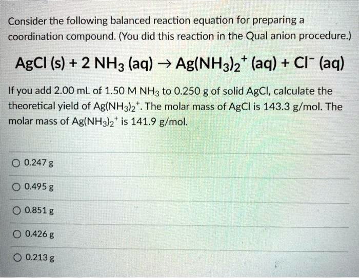 consider the following balanced reaction equation for preparing a ...
