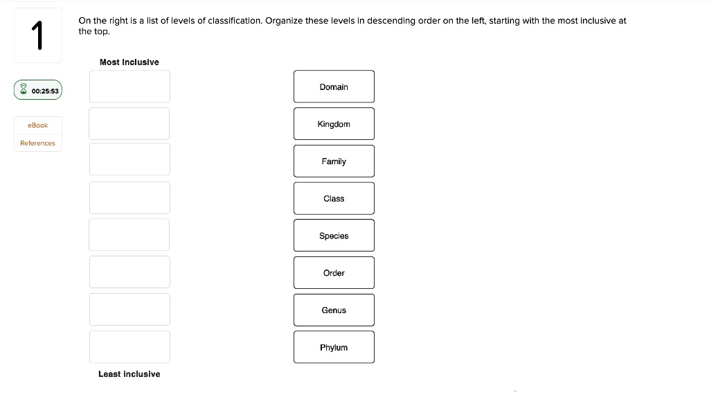 On The Right Is Ilst Of Levels Of Classification Organize These Levels