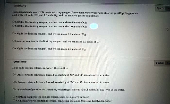 quanot hydrcon chloride eas hch reacts with oxykon gus 02 form wnter ...