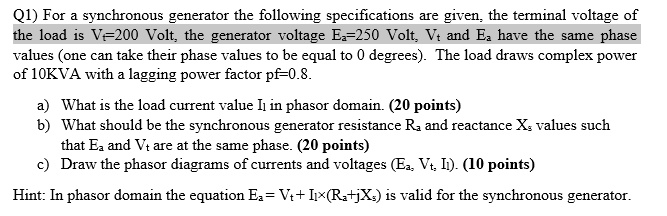 SOLVED: For a synchronous generator, the following specifications are ...