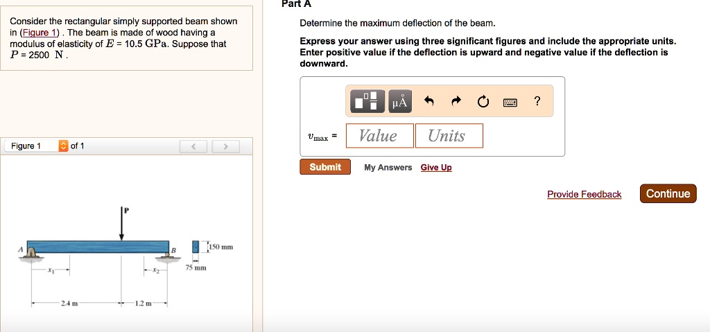 SOLVED: Part A Consider the rectangular simply supported beam shown in (Figure 1) . The beam is ...