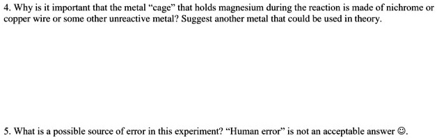 SOLVED: Why is it important that the metal cage that holds magnesium ...