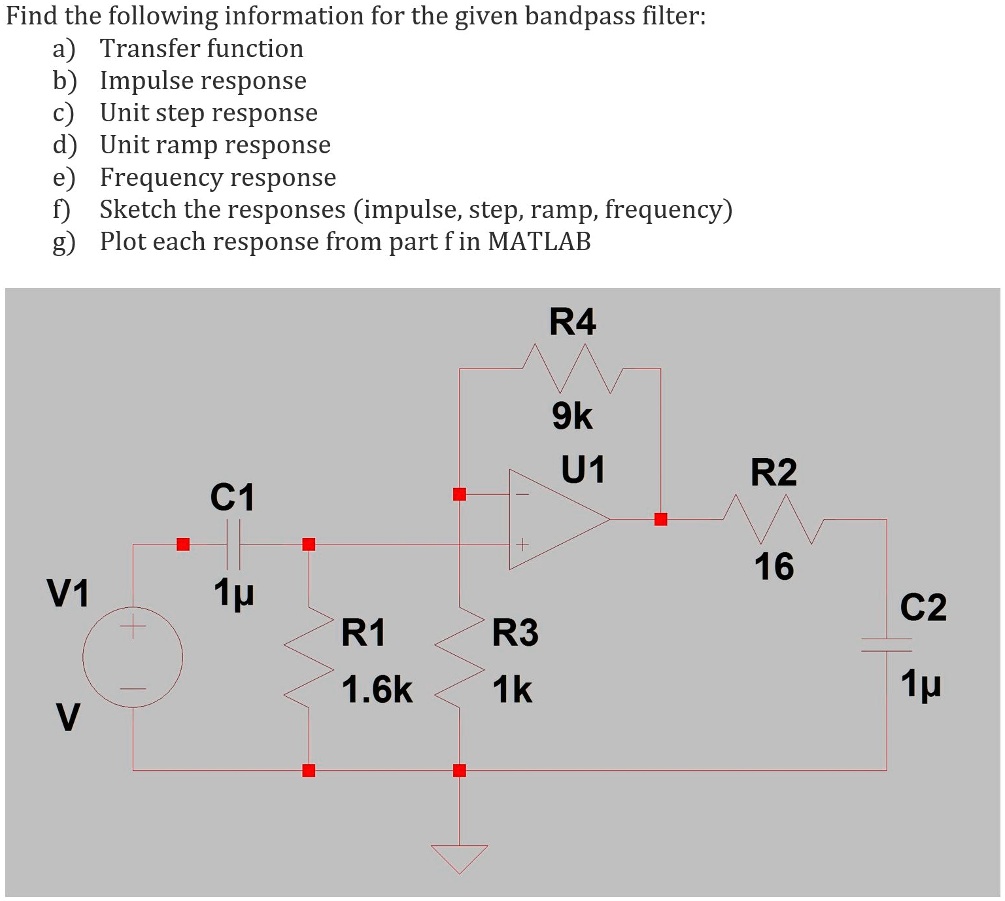 Find the following information for the given bandpass filter: a) Transfer function b) Impulse ...