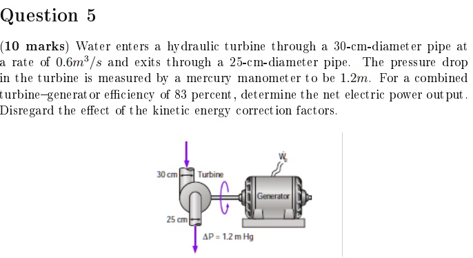 SOLVED: Water enters a hydraulic turbine through a 30-cm-diameter pipe ...
