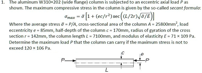 the aluminum w310x202 wide flange column is subjected to an eccentric ...