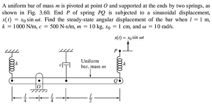 SOLVED: A uniform bar of mass m is pivoted at point O and supported at ...