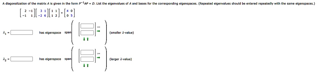SOLVED: A diagonalization of the matrix A is given in the form P−1AP = D. List the eigenvalues ...