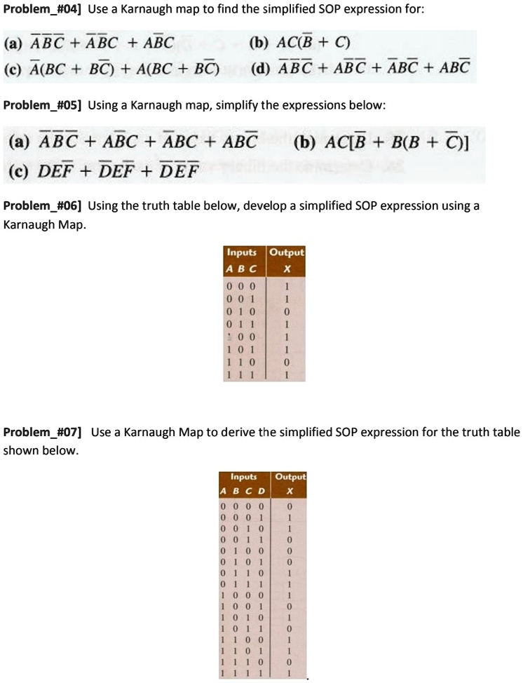 problem04 use a karnaugh map to find the simplified sop expression for a abc abc abc b acb c c ...