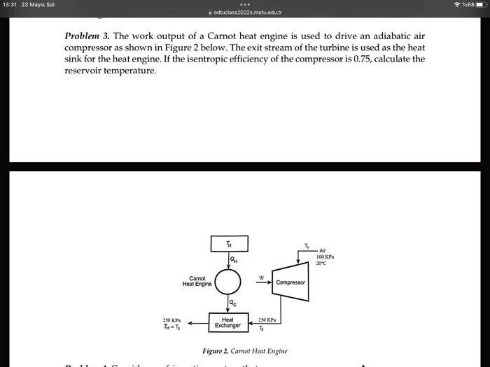 SOLVED: Texts: 13:3123 Mays Sal %68 Problem 3. The work output of a Carnot heat engine is used ...