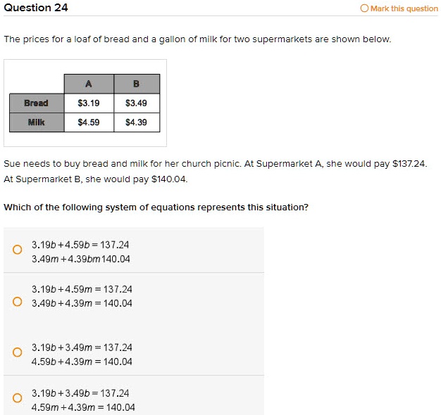 SOLVED: The prices for a loaf of bread and a gallon of milk for two ...