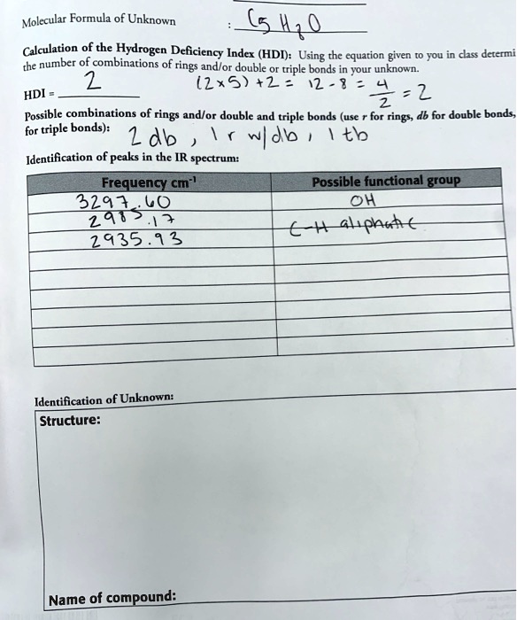 SOLVED: Molccular E Formula of Unknown 65ho Calculation of the Hydrogen ...
