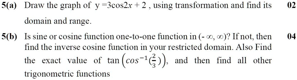 Solved Sa Draw The Graph Of Y 3cos2x 2 Using Transformation And Find Its Domain And Range 