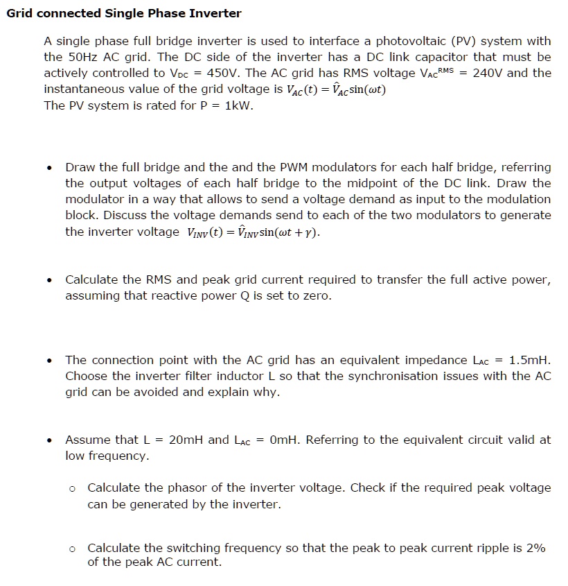 SOLVED: Grid connected Single Phase Inverter A single-phase full bridge ...