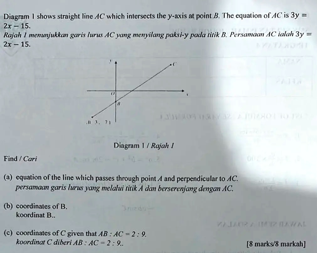SOLVED: Diagram shows straight line AC' which intersects the y-axis at point B. The equation of ...