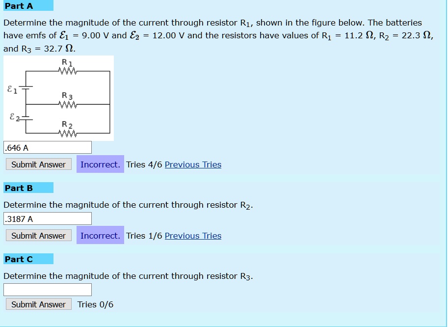 SOLVED: Part A Determine the magnitude of the current through resistor R1, shown in the figure ...