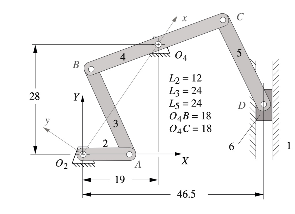 The path of slider 6 is perpendicular to the global X-axis, and link 2 ...