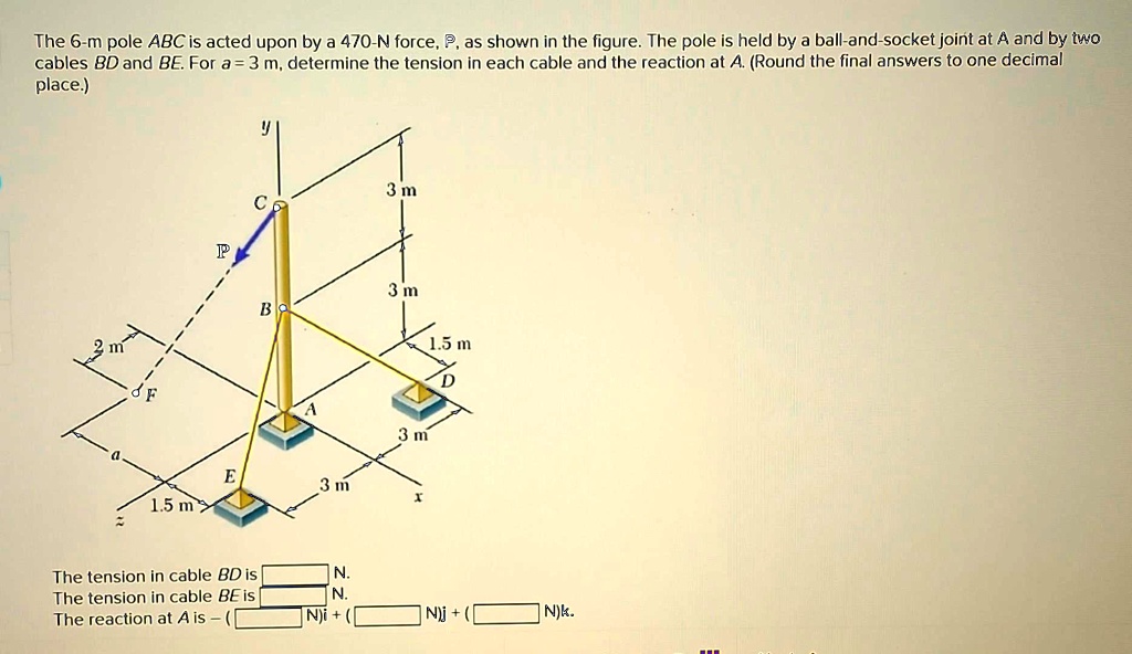 SOLVED: The 6-m pole ABC is acted upon by a 470-N force, P, as shown in ...
