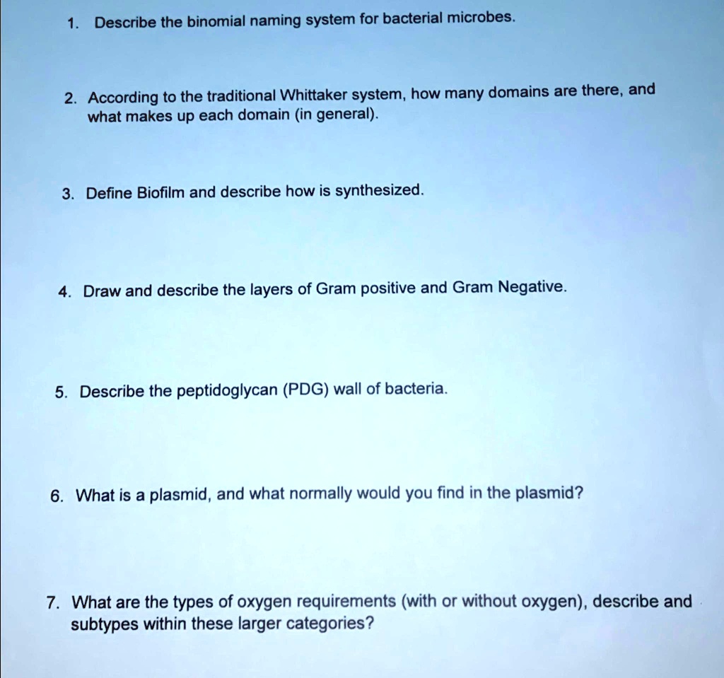 SOLVED: Describe the binomial naming system for bacterial microbes ...
