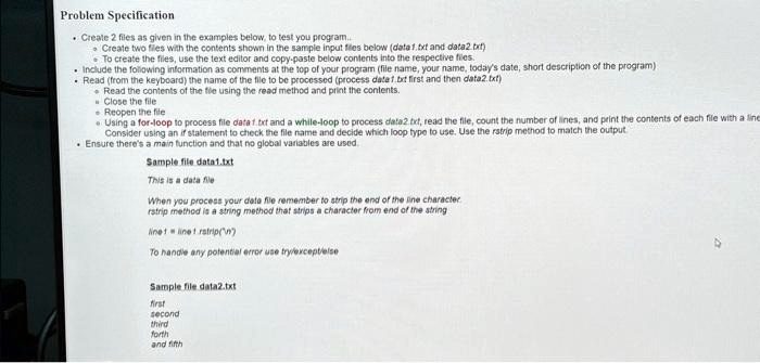 Problem Specification • Create 2 files as given in the...