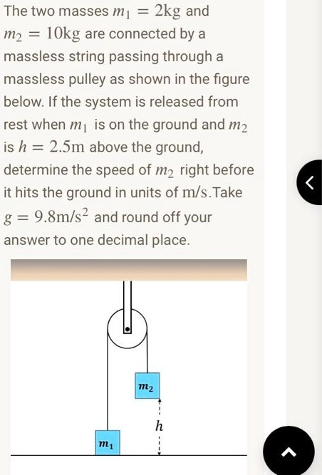 The two masses m1 = 2kg and m2 = 10kg are connected by a massless string passing through a ...