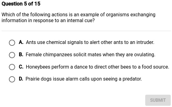 Question 5 of 15 Which of the following actions is an example of ...