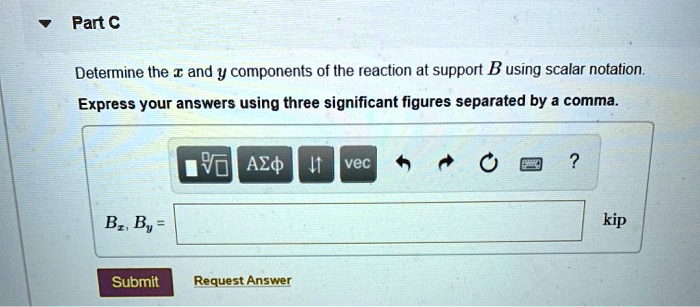 SOLVED: Part € Determine the € and y components of the reaction at ...