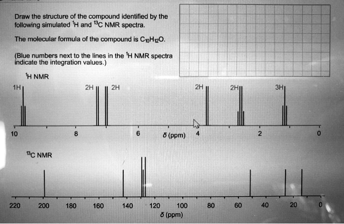 SOLVED: Draw the structure of the compound identified by the following simulated 'H and "C NMR ...