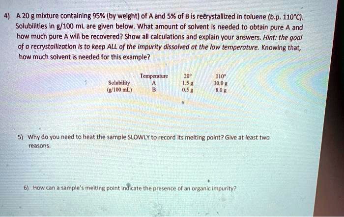 4 a 20 g mixture containing 95 by weight of a and s of b is ...