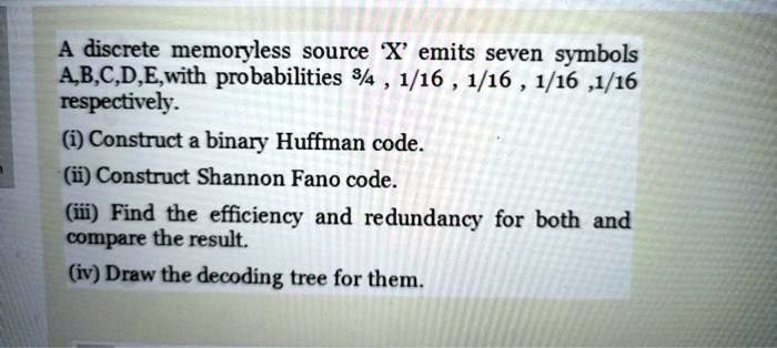 A discrete memoryless source 'X' emits seven symbols A,B,C,D,E, with ...