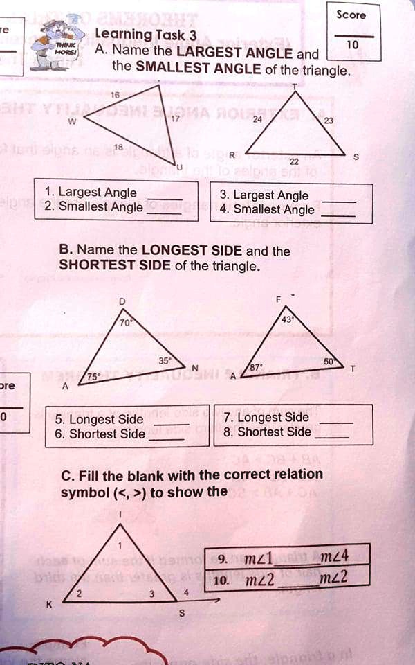 Solvedscore Learning Task 3 A Name The Largest Angle And 10 The Smallest Angle Of The Triangle 