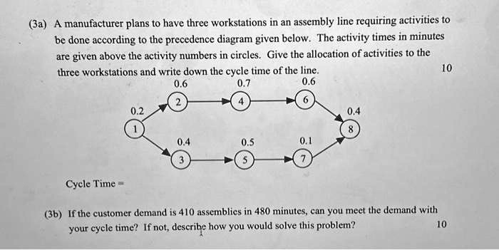 SOLVED: A manufacturer plans to have three workstations in an assembly line requiring activities ...
