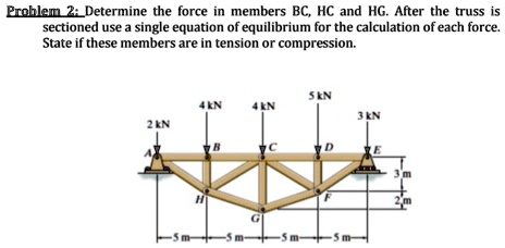 SOLVED: Problem 2: Determine the force in members BC, HC, and HG. After ...