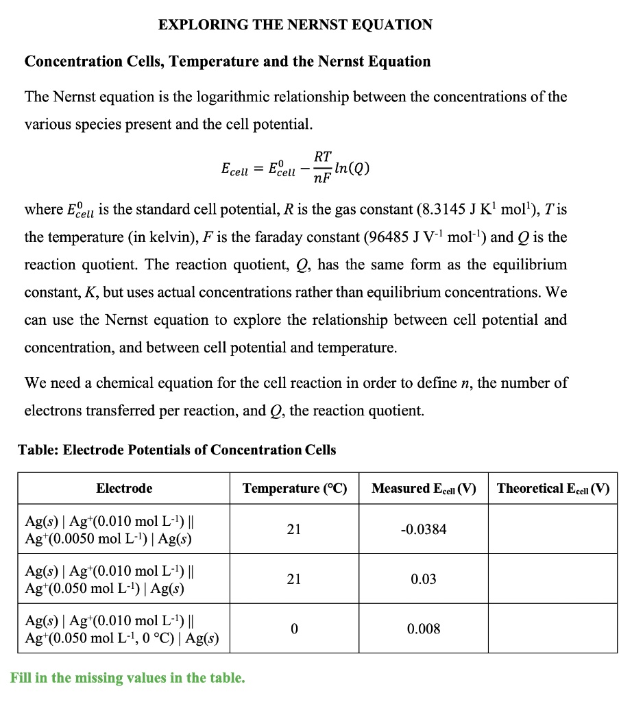 exploring the nernst equation concentration cells temperature and the ...
