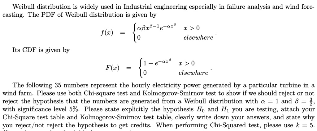 SOLVED: Weibull distribution is widely used in Industrial engineering especially in failure ...