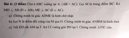Solved Bà I 6 3 Ä‘iáƒm Cho Abc Vuông Tại A Ab Ac Gá I M LÃ
