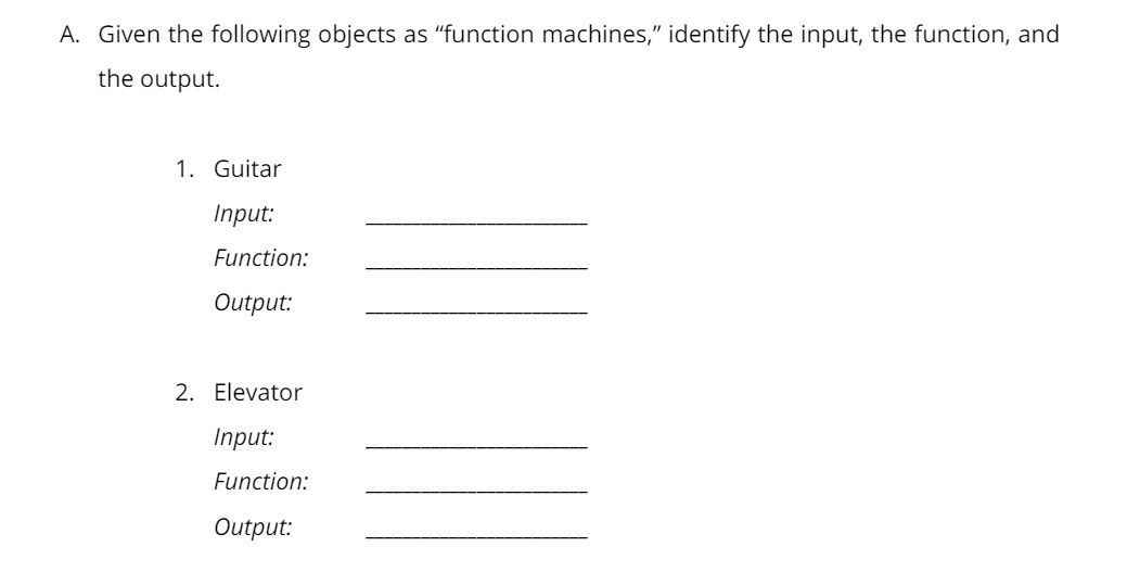 A. Given the following objects as A. Given the following objects as
