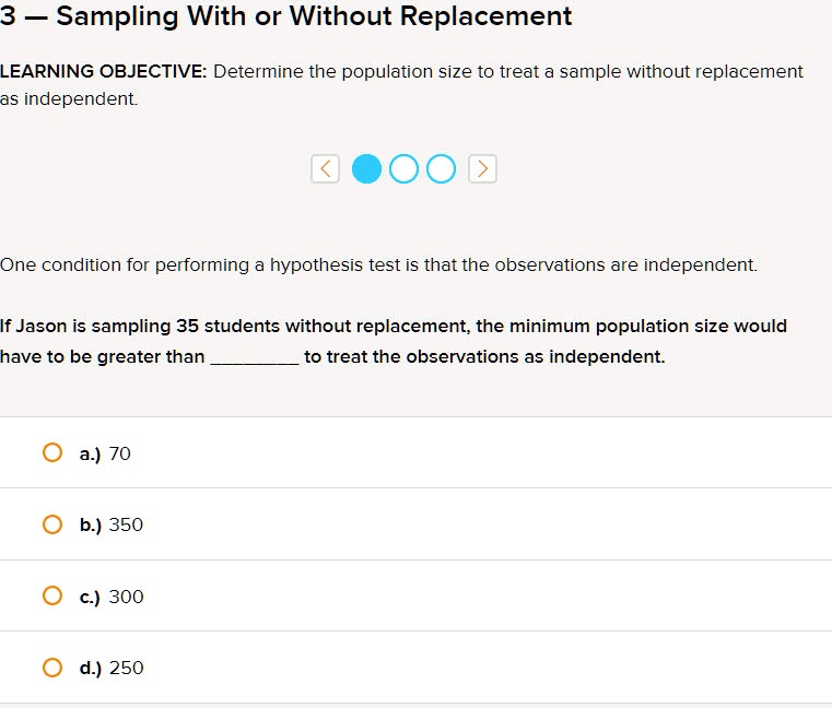 3 sampling with or without replacement learning objective determine the population size to treat ...