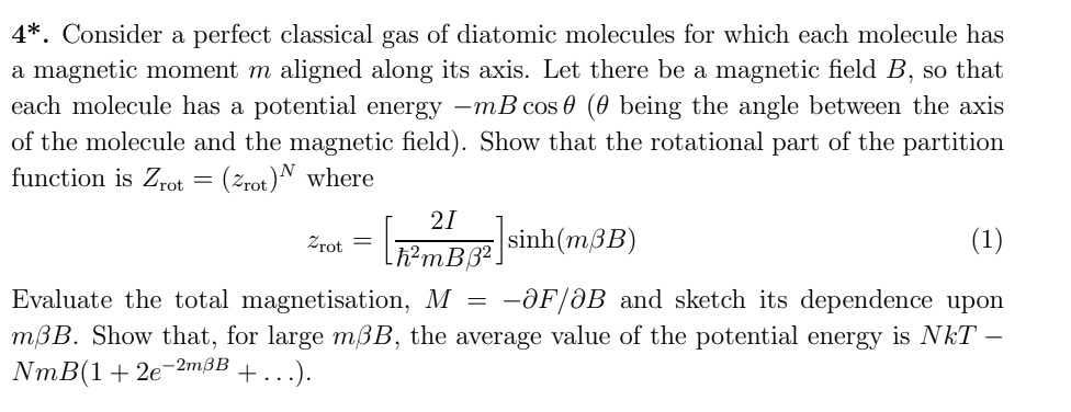 SOLVED: Consider a perfect classical gas of diatomic molecules for ...