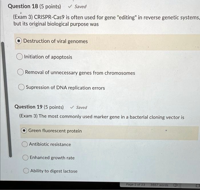 SOLVED: (Exam 3) CRISPR-Cas9 is often used for gene editing in reverse ...