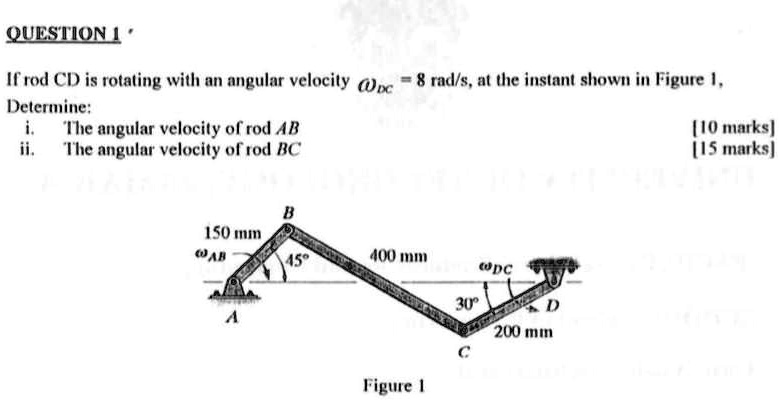 SOLVED: If rod CD is rotating with an angular velocity Ï‰CD = 8 rad/s, at the instant shown in ...