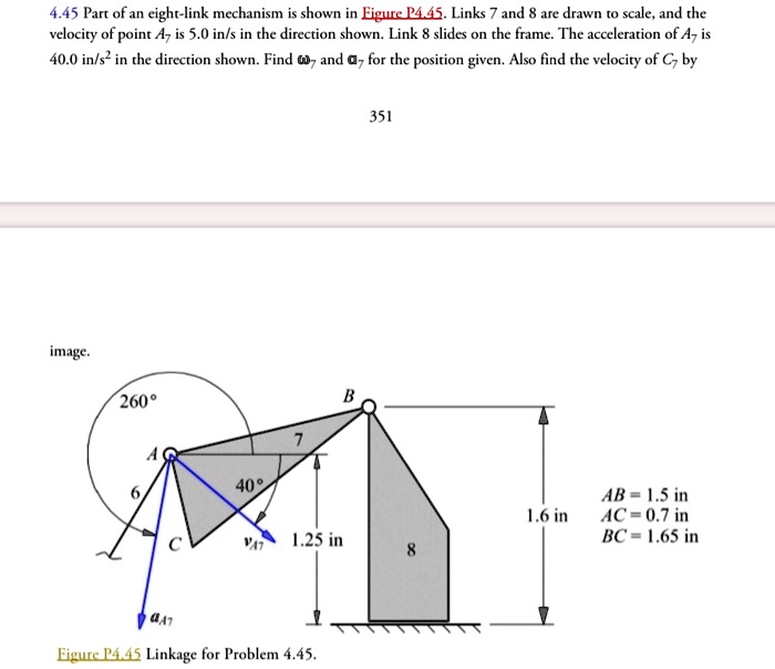 4.45 Part of an eight-link mechanism is shown in Figure P4.45. Links 7 ...