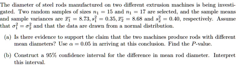 SOLVED: The diameter of steel rods manufactured on two different ...
