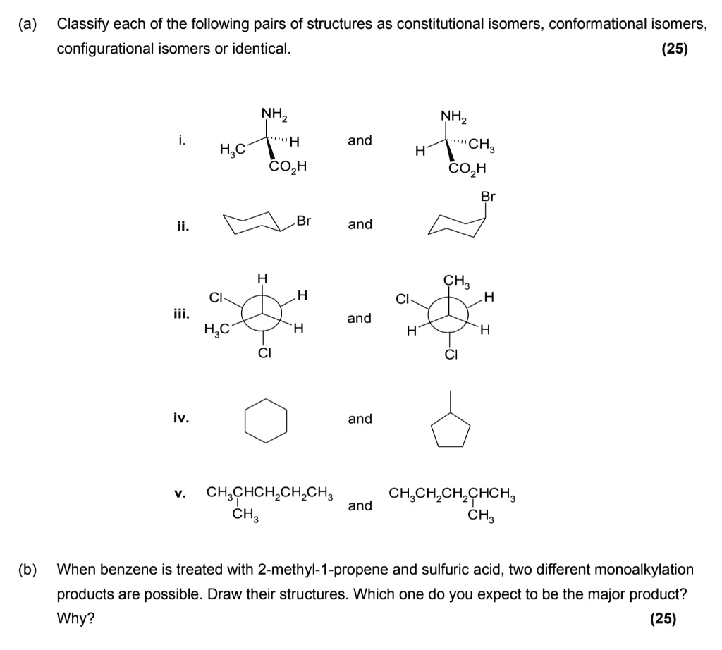 a classify each of the following pairs of structures as constitutional isomers conformational ...