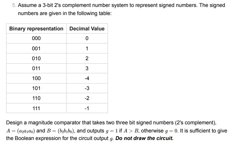 5. Assume a 3-bit 2's complement number system to represent signed numbers. The signed numbers ...