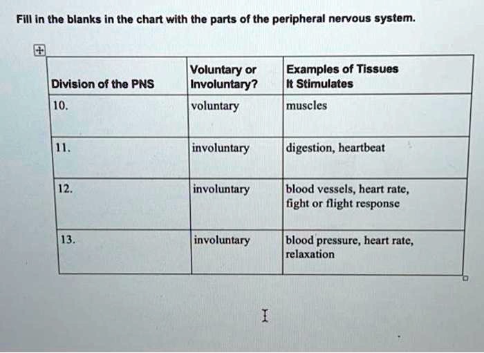 SOLVED: Fill in the blanks in the chart with the parts of the ...