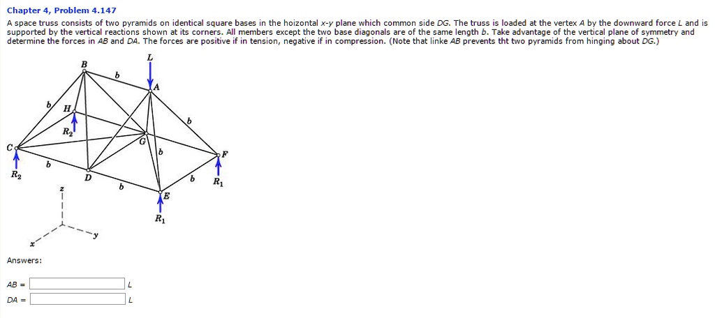 SOLVED: A space truss consists of two pyramids on identical square ...