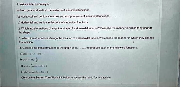 1. Write a brief summary of: a) Horizontal and vertical translations of ...