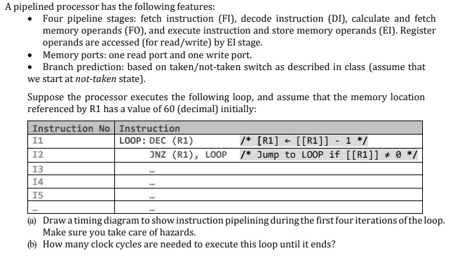 SOLVED: A pipelined processor has the following features: - Four pipeline stages: fetch ...