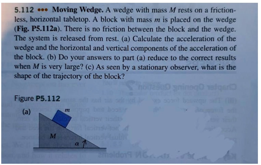 SOLVED: 5.112000 Moving Wedge: A wedge with mass M rests on a frictionless, horizontal tabletop ...